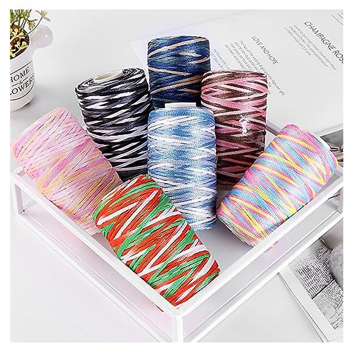 2Roll 100G 3mm Flat Polypropylene Ribbon, Lightweight Colorful Knitting Ribbon Twine Bright Silk Thread Yarn for DIY Crochet Sun Hat Bag Slippers Cushion