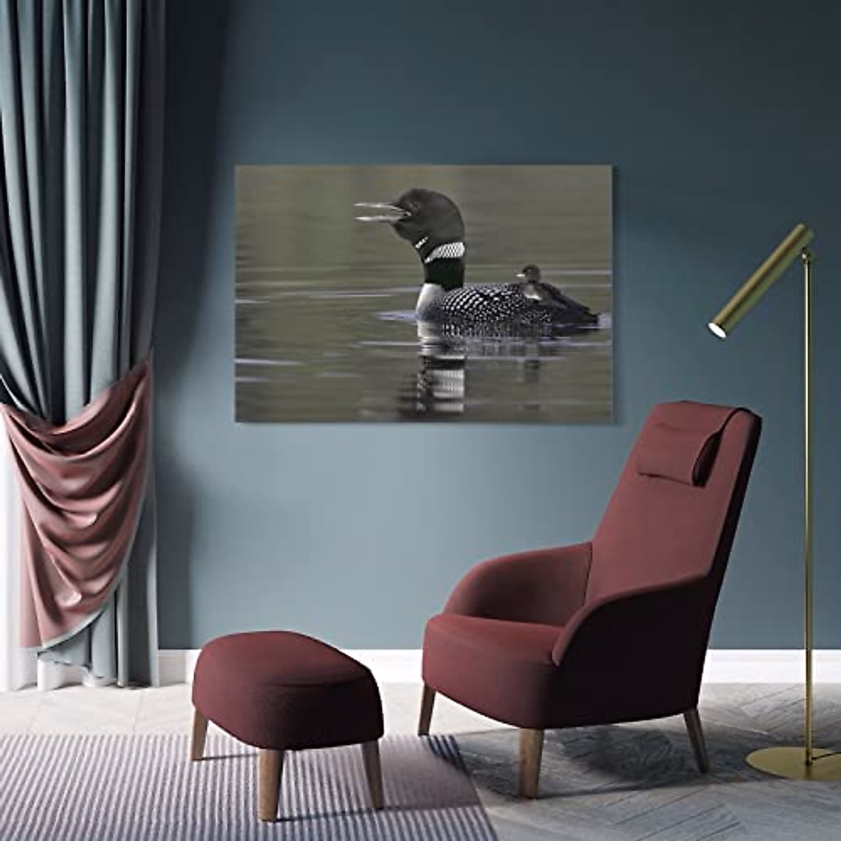 Common Loon with Chick on Water Back Call Picture Poster Wall Decoration Poster in Kamloops, British Canvas Painting Wall Art Poster for Bedroom Living Room Decor 08x12inch(20x30cm) Frame-style