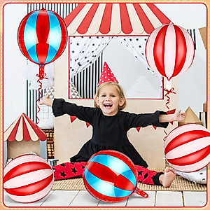 12 Pcs 22 Inch Big Carnival Decorations Carnival Theme Party Decorations Aluminum Circus Decorations 360 Degree 4D Carnival Balloons Halloween Carnival Birthday Party Supplies (Red White, Red Blue)