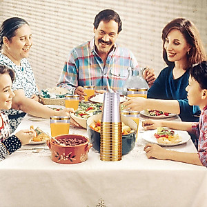 JOLLY CHEF 100 Pack 12 oz Gold Plastic Cups, Clear Plastic Cups Tumblers Elegant Gold Rimmed Disposable Cups with Gold Rim Perfect for Thanksgiving Day Christmas