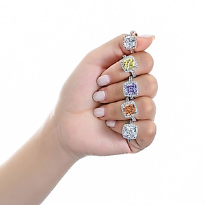 BERRICLE Sterling Silver Halo Purple Cushion Cut Cubic Zirconia CZ Statement Cocktail Fashion Ring for Women, Rhodium Plated Size 9