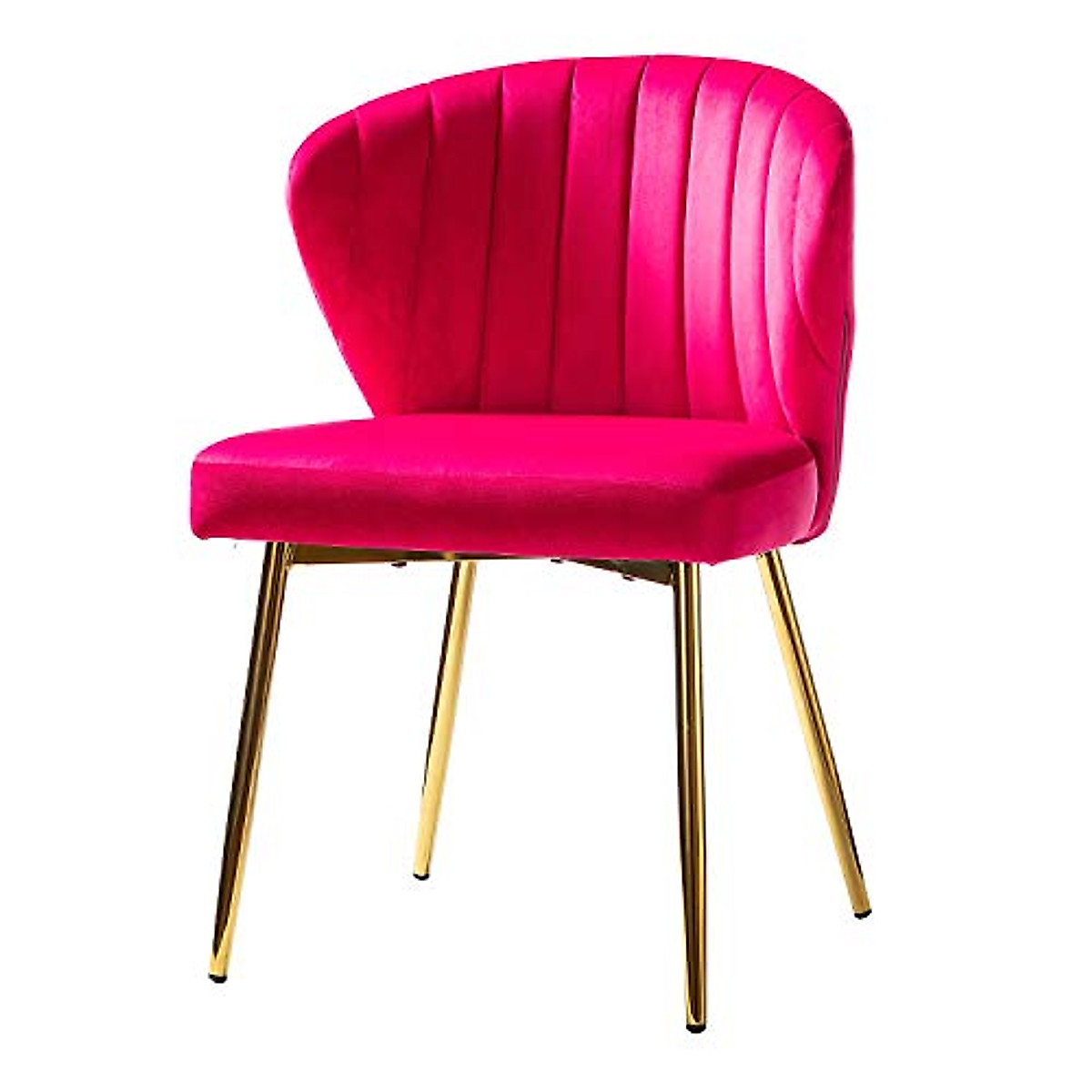 TINA'S HOME Velvet Dining Chairs Set of 2, Modern Upholstered Side Chair with Golden Legs, Small Cute Armless Accent Chair for Living Room, Kitchen, Bedroom, Beauty Room/Fuchsia