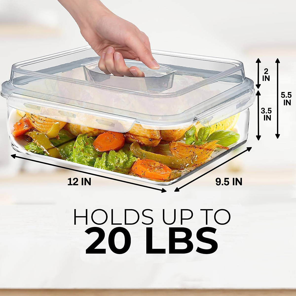 4800 ML / 163 oz / 21 Cup LARGE Glass Food Storage Container with Airtight Locking Lid. Ideal Storing food, Vegetables, Fruits. Baking Casserole, Lasagna, Roasting Turkey, Chicken BPA Free Oven Safe