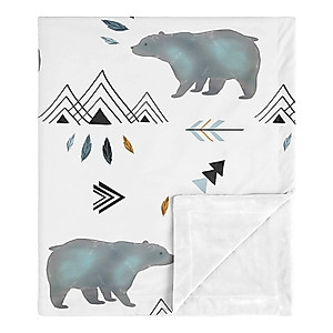 Sweet Jojo Designs Bear Mountain Watercolor Baby Boy Receiving Security Swaddle Blanket for Newborn or Toddler Nursery Car Seat Stroller Soft Minky - Slate Blue, Black and White