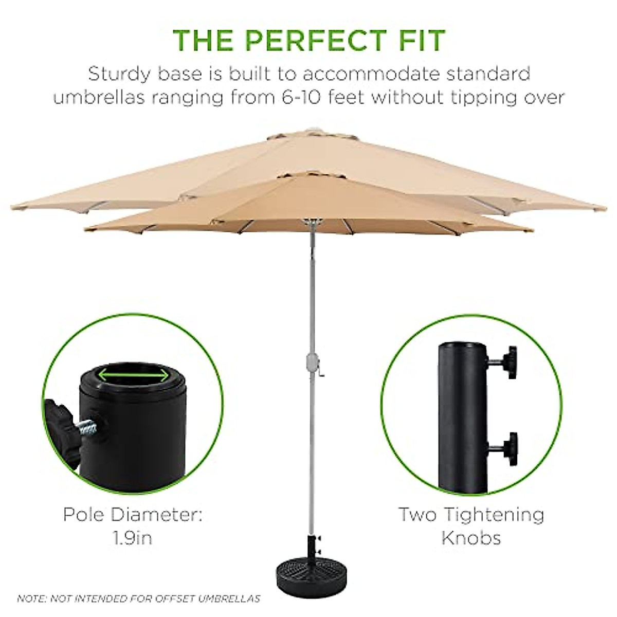 Best Choice Products Fillable Umbrella Base Stand, Round Faux Wicker Plastic Patio Umbrella Base Stand, Pole Holder for Outdoor, Lawn w/ 55lbs Weight Capacity, 2 Adjustment Knobs