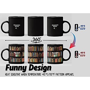 Onebttl Funny Book Lovers Color Changing Coffee Mug - Reading Magic Heat Changing Mug - Book Lovers Gifts for Women - Reading Gifts for Book Worms, Librarians, Readers - (Black)