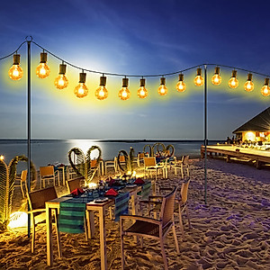 Xflism Outdoor 9FT Metal Poles with Hooks for Hanging String Lights 2 Pack - Garden, Backyard, Patio Lighting Stand for Parties, Wedding, Black