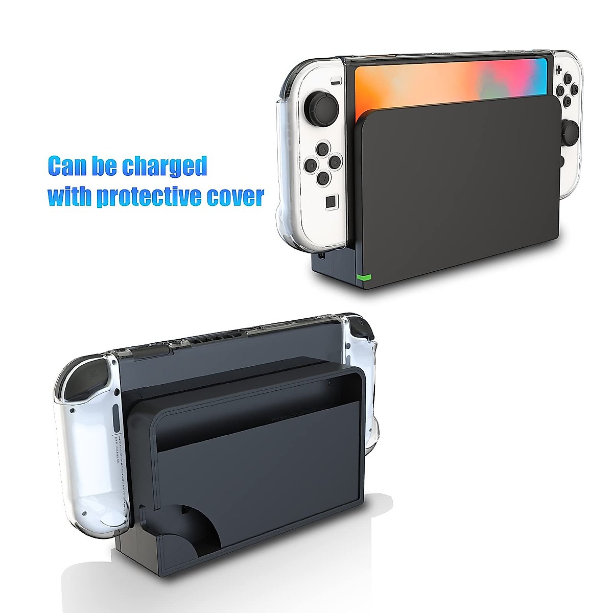 Switch OLED Protective Case, Switch OLED Hard Shell Case with Tempered Glass Screen Protector and 4 Thumb Grips
