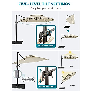JEAREY 9FT Cantilever Patio Umbrellas Double Top Outdoor Umbrella Heavy Duty Offset Sun Umbrella with Umbrella Cover for Garden, Deck, Backyard and Pool, Beige