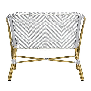 SAFAVIEH PAT4016A Outdoor Collection Dandra Navy and White Herringbone Rattan Settee