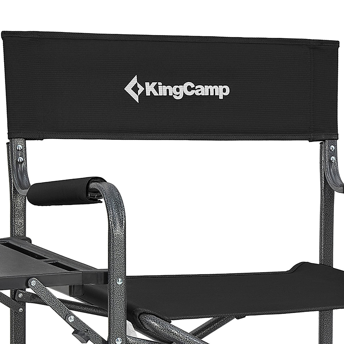 KingCamp Premium Extra Heavy Duty Wide Camping Directors Chairs Supports 300lbs for Adults, Padded Folding Portable Camping Chair with Side Table Storage Pockets Carry Straps, Black
