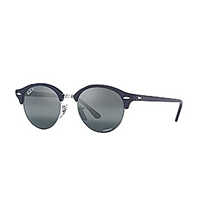 Ray-Ban RB4246 Clubround Round Sunglasses, Blue on Silver/Dark Blue Gradient Mirrored Polarized, 51 mm