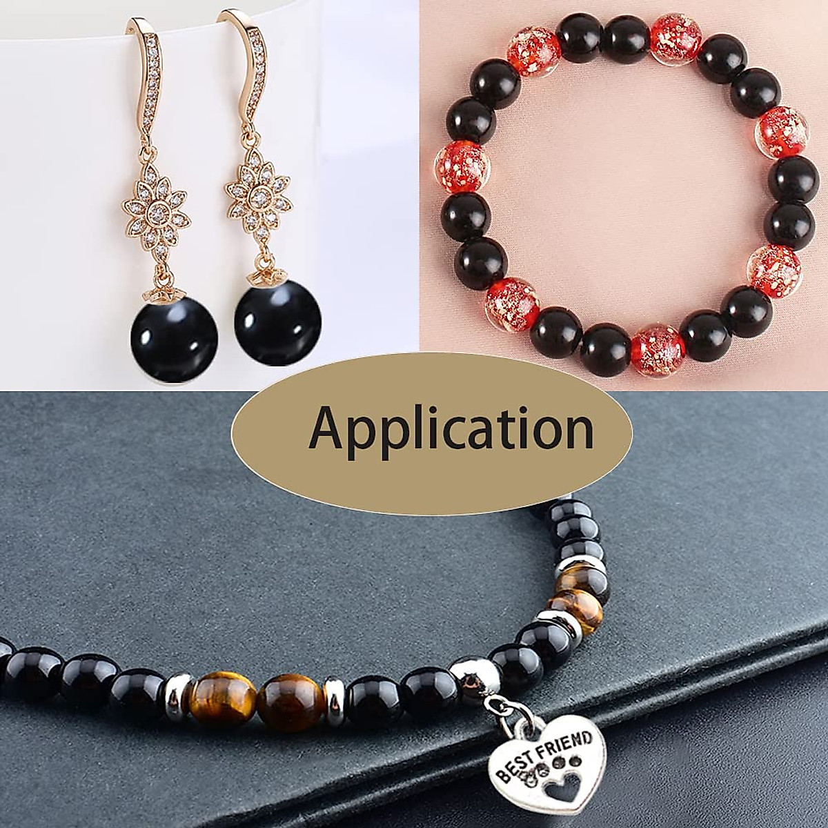 ZHFMLY 600pcs 6MM Black Glass Beads Handcrafted Round Lampwork Smooth Loose Bracelet Beads for DIY Jewelry Making #30724