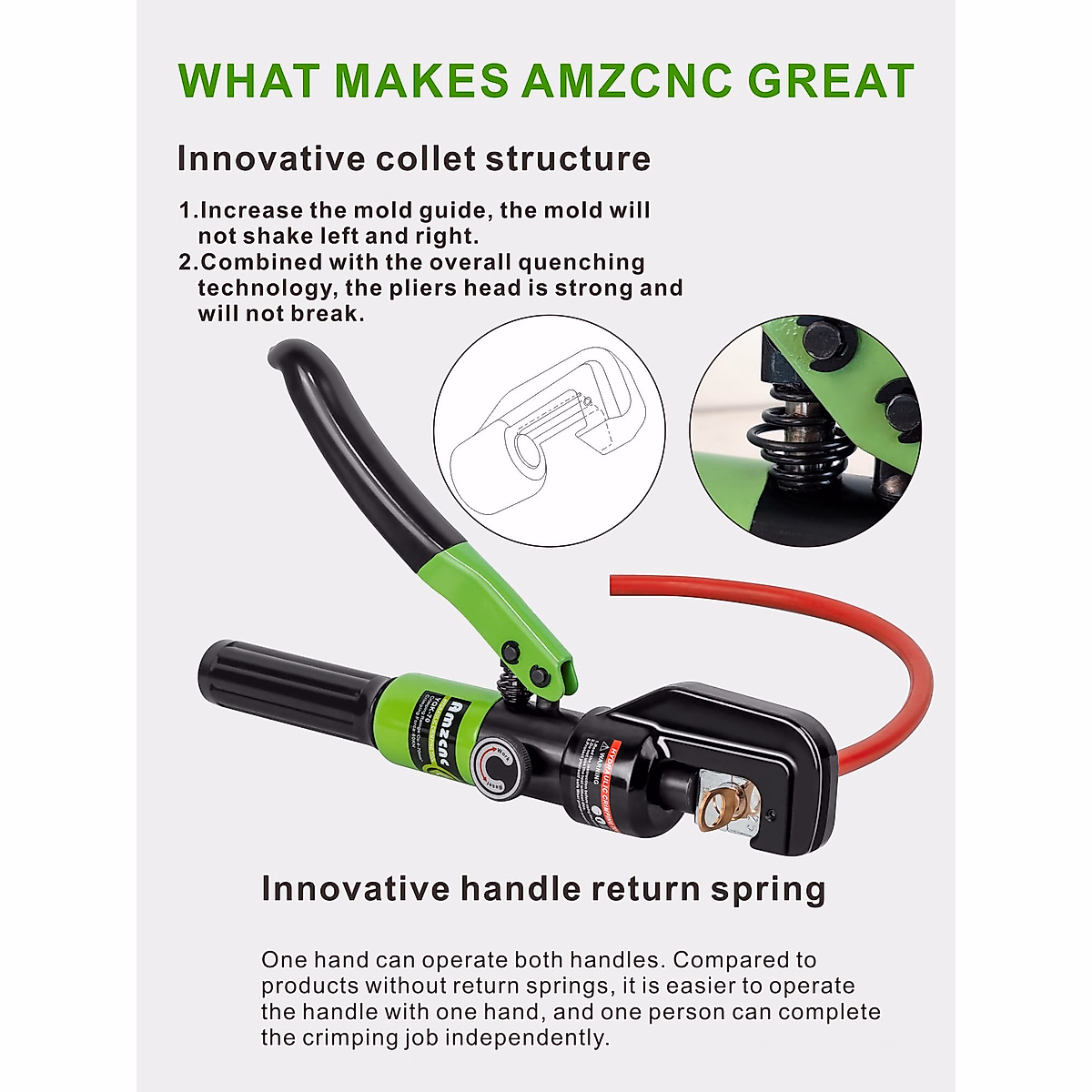 AMZCNC 10 Tons Hydraulic Wire Battery Cable Lug Terminal Crimper Crimping Tool With 9 Pairs of Dies