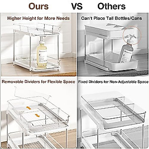 Delamu 2-Tier Multi-Purpose Bathroom Cabinet Organizer, Pull Out Under Sink Organizers and Storage, Stackable Pantry Organization and Storage, Clear Under Cabinet Storage with Movable Dividers