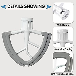 Pouring Shield for KitchenAid 4.5 and 5 Quart Tilt-Head Stand Mixers Stainless Steel Bowls ONLY, Secure Fit Splatter Guard, and Flex Edge Beater for KitchenAid 4.5-5Qt Tilt-Head Stand Mixers