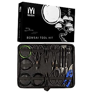 UaiEm Bonsai Tools Set | 13-piece DIY Bonsai Tree Kit with Mini Pruning Shears Concave Cutter, Bonsai Scissors, Bonsai Training Wire, Storage Bag | Carbon Steel Garden Trimming Tools | Bonsai Tool Kit