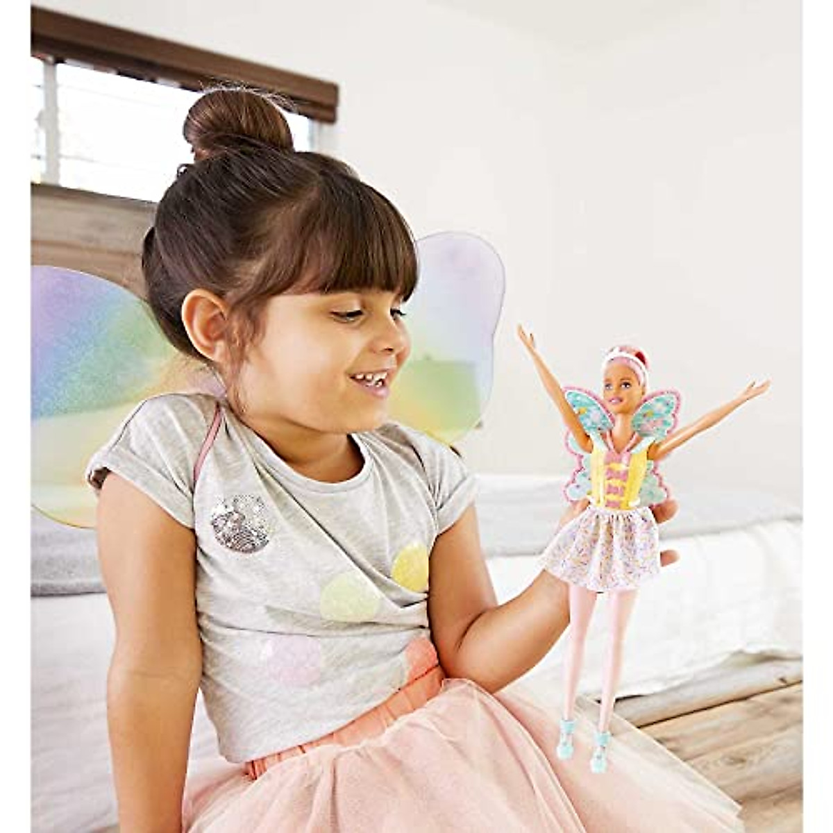 Barbie Dreamtopia Fairy Doll, Approx 12-Inch, with A Colorful Candy Theme, Pink Hair and Wings, for 3 to 7 Year Olds