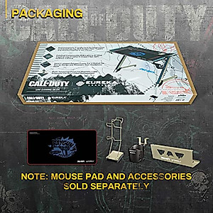 EUREKA ERGONOMIC & Call of Duty UAV Gaming Desk, RGB LED 45 Inch Z Shaped Home Office PC Computer Gamer Table with Fiber Light Dual Headphone Holder Cable Ties for Gamer Gifts, Black & Brass