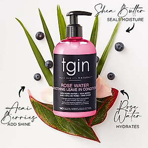 tgin Rose Water Smoothing Leave-In Conditioner for Natural Hair - Protective Styles - Curls - Waves - Detangler - Great for low porosity hair - Fine hair 13oz