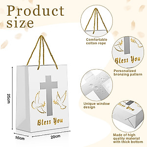 Fulmoon 50 Pack 10 Inch White Cross Gift Bag Bulk Church God Bless Bags with Handles Religious Baptism Gift Favors for First Communions Confirmation Weddings Clergy Day Easter Christenings