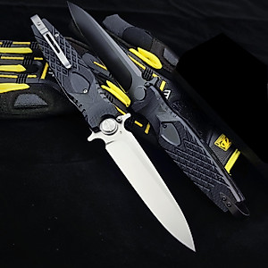 Large Flipper Assisted Opening Pocket Knife, 5‘’ D2 Steel Folding Knife with G10 Handle and Liner Lock, for EDC Survival Camping Hiking(Black)