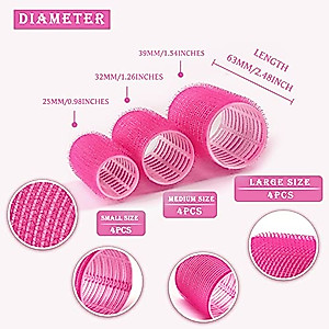 Velcro Volume Hair Rollers Set - 12 Jumbo Self-Grip Heatless Curlers for Long, Medium, Short, Thick, Fine, and Thin Hair with Bangs (3 Sizes)