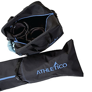 Athletico Padded Two-Piece Ski and Boot Bag Combo | Store & Transport Skis Up to 200 CM and Boots Up To Size 13 | Includes 1 Padded Ski Bag & 1 Padded Ski Boot Bag (Black with Blue Trim (Padded))