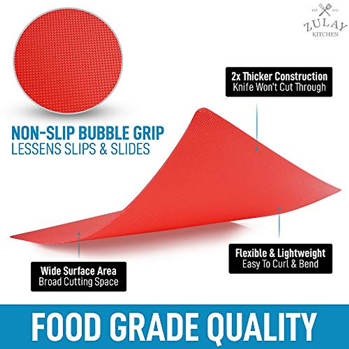 Zulay Extra Thick Flexible Cutting Board Mats for Kitchen - 100% Non Slip Textured Bottom Grip Prevents Slipping on Most Countertops - Color Coordinated Plastic Cutting Boards Set of 3 (Rectangular)