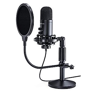 SOOMFON USB Computer Microphone Condenser Podcast Microphone for PC, Recording, Gaming, Streaming, Upgraded Mic with Height Adjustable Stand, Headphone Output, Gain and Volume Knob