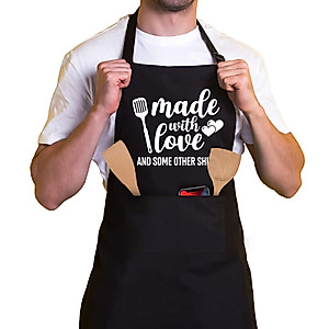 zcyhtqp Made with Love and Some Other Sxxt…,Funny Apron for Women with 2 pockets,One Size Fits All,Adjustable Chef Apron,Cooking Baking Grilling BBQ Apron,Cute Baking Gifts for Bakers,Mom Gifts
