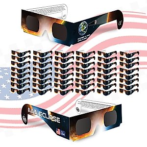 AAA Eclipse (50 PACK Solar Eclipse Glasses - AAS Approved 2024 - Made in USA - ISO Certified 12312-2 & CE Certfied Direct Solar Eclipse Viewing Glasses