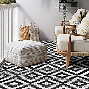 Outdoor Patio Rug Waterproof - 4x6 ft Black Outdoor Carpet, Plastic Straw Area Rug for Patios Clearance, Outdoor Rugs for Camping, Porch, Deck, Rv, Camper, Balcony, Backyard