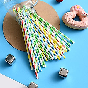 Pajitas de papel desechables, 200 unidades, colores surtidos, 100% biodegradables