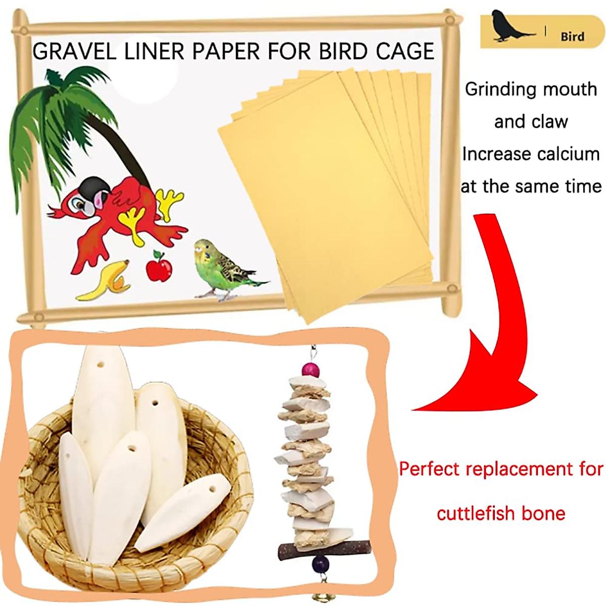 25PCS Gravel Paper for Bird Cage,11" x17" Bird cage Liner Gravel Paper Special for Bird Cage in sea Sand-Great for Hard-Billed Birds Safe& Clean & Easy for Improved Digestion…