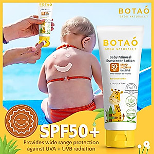 BOTAO BABY’S MINERAL Zinc Oxide SUNSCREEN LOTION: SPF50 Broad Spectrum UVA UVB,For sensitive skin Baby Face Body Protection, Sunblock Cream 2.5 Oz