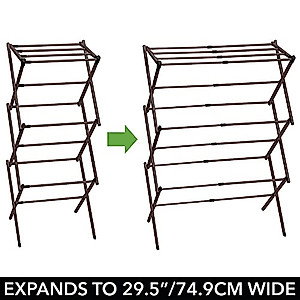 mDesign Tall Vertical Foldable Laundry Drying Rack - Compact, Portable and Collapsible for Storage - Large Capacity, expands to 29.5 Inches, Bronze