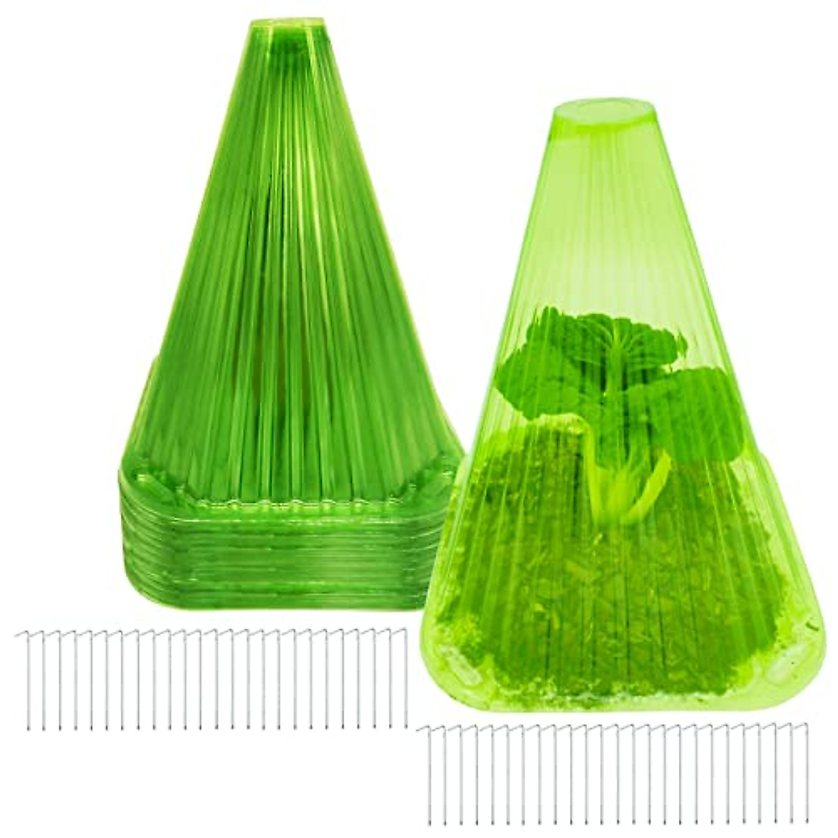 25 Pack Garden Cloches for Plants - Reusable Plant Bell Cover Outdoor with 50 Tent Stakes Protect Plants from Birds, Squirrels, Frost, Hail. (Green)