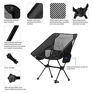 Portable Folding Camping Chairs,Ultralight Backpacking Chair for Adults for Beach,Outdoors,Hiking (Black)