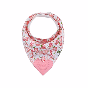 Pickle & Olive Baby Bandana Teething Bibs with Attached Teether- Set of 4 - Floral