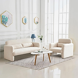 BAMOOLI Loveseat Sofa, Mid Century Modern Sofa, Lambswool Fabric Upholstered Couch, Luxury 2 Seater Couch with 2 Throw Pillows, Small Couches for Small Spaces, Living Room, Tool-Free Assembly, Beige