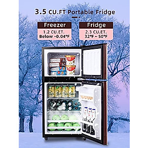 KRIB BLING 3.5 Cu.ft Retro Mini Fridge with Freezer - Compact Refrigerator for Home, Office, Dorm, or RV with Adjustable Mechanical Thermostat and 2-Door Design, Wood
