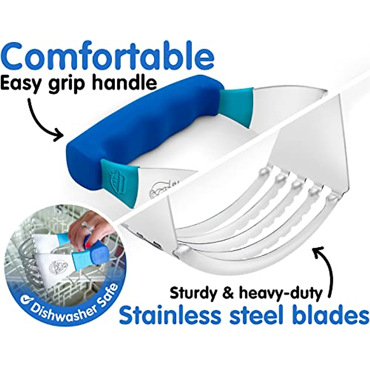 PASTRY QUEEN Pastry Cutter, Perfect Flaky Pie Crust, Dishwasher Safe Dough Blender, Easy Grip Handle & Stainless Steel Blades