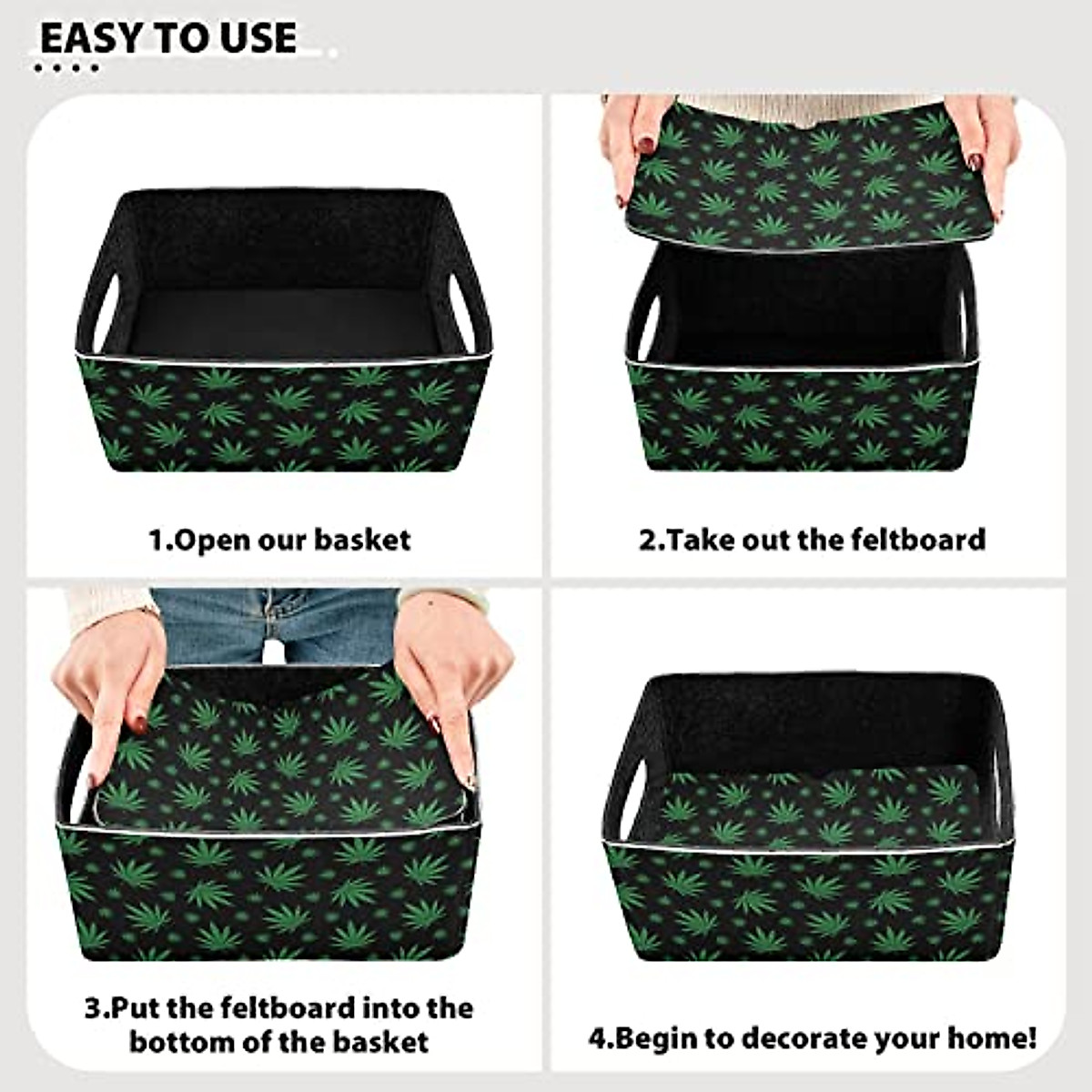 Leaves Storage Basket Felt Storage Bin Collapsible Storage Box Cloth Baskets Containers Organizer for Kids Bedroom Magazine