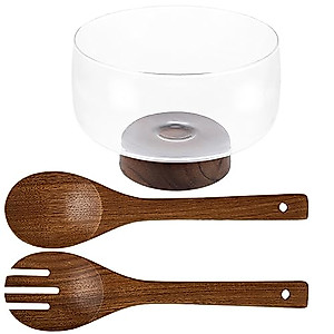 ABOOFAN 1 Set Glass Salad Bowls Mixing Bowls Food Serving Bowls Fruit Bowl with Spoon and Fork Serving Dish Trifle Bowl for Kitchen Prep Pasta Popcorn Snack