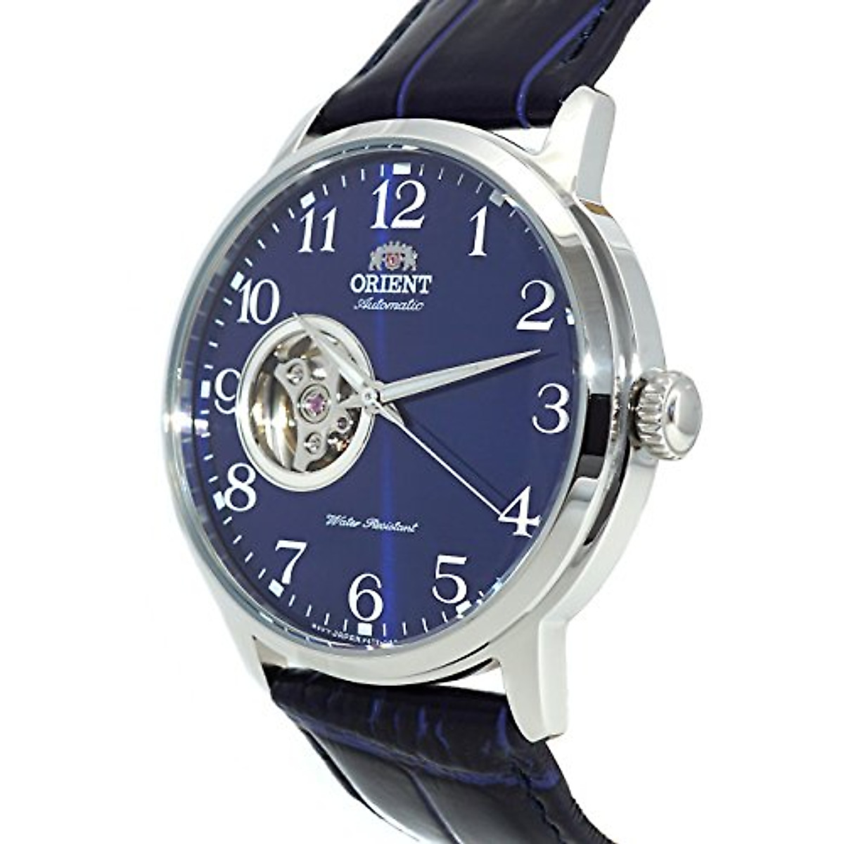 ORIENT Classic Mechanical"Esteem" Open Heart Blue Sunray Leather Watch RA-AG0011L
