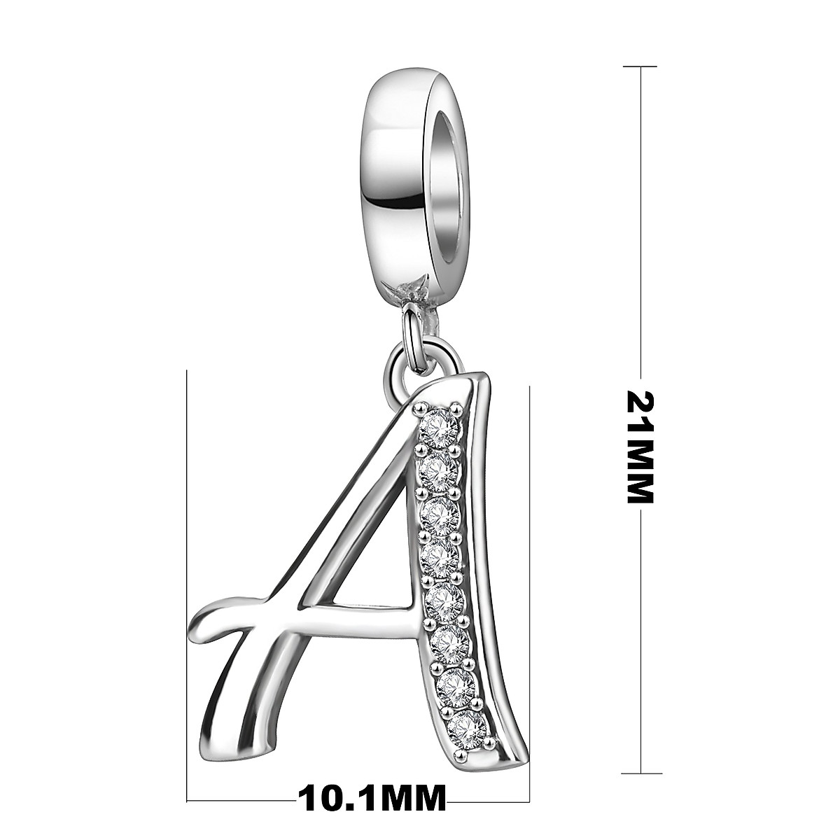 JORLLA Alphabet Letter Charms Solid 925 Sterling Silver Letter Initial A-Z Crystal Charms Bead for Bracelet Necklace (A)