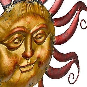 Zeckos 30-Inch Long Gold, Copper, and Silver Finish Sun, Moon, and Stars Metal Wall Hanging - Versatile Indoor/Outdoor Masterpiece Infusing Harmony and Beauty into Your Space