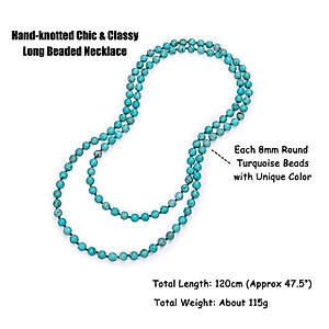 PEARLADA Boho Turquoise Necklace Long Beaded Necklace Strand Handmade Knotted Jewelry for Women Fashion Beads Endless Necklace