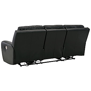 Signature Design by Ashley Warlin Modern Faux Leather Tufted Power Reclining Sofa with Adjustable Headrest, Black